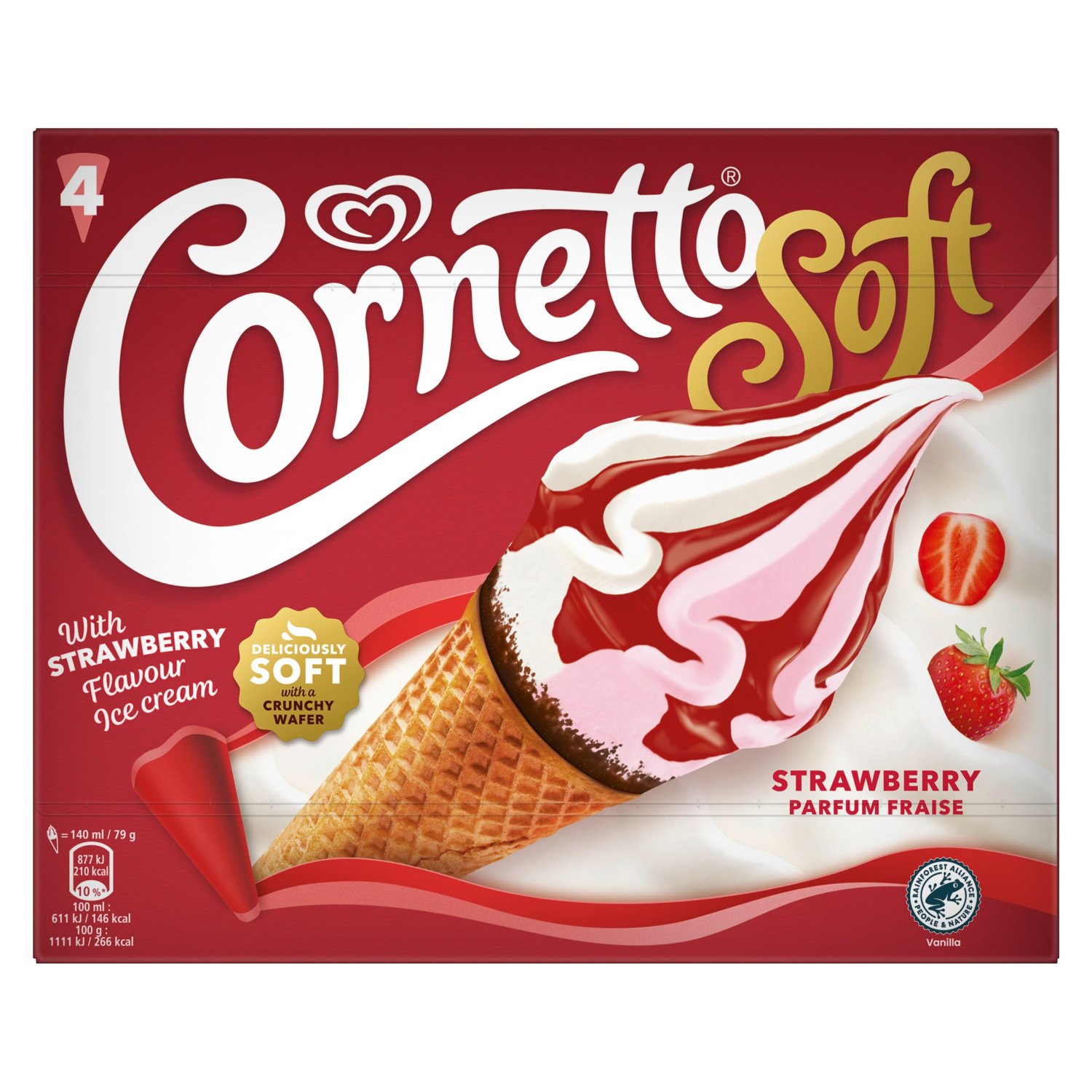 Cornetto Soft Strawberry Ice Cream Cones 4 Pack (560 ml) - Storefront EN