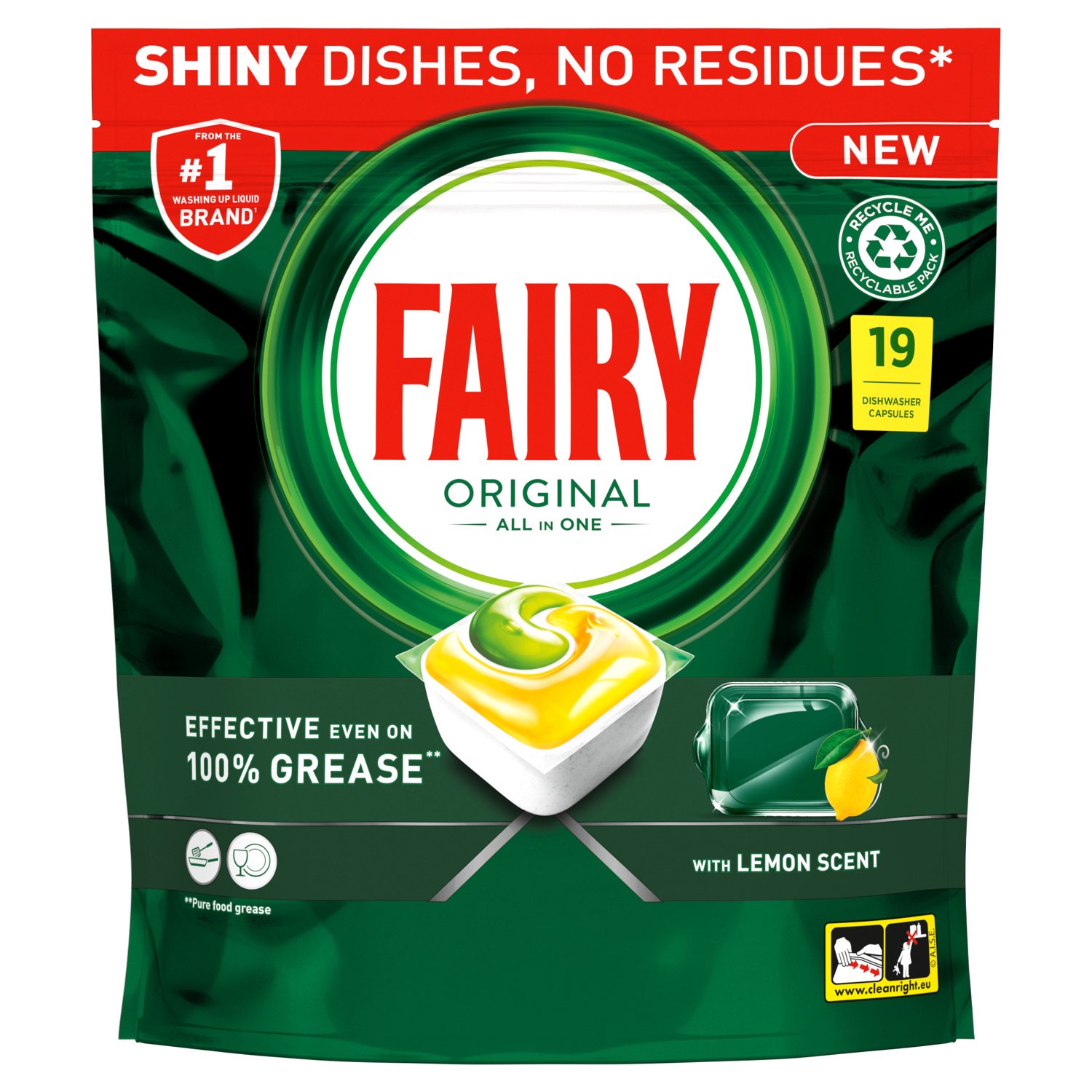 Fairy Original All In One Tab Lemon Dishwasher Tablets 19 Wash (19 ...