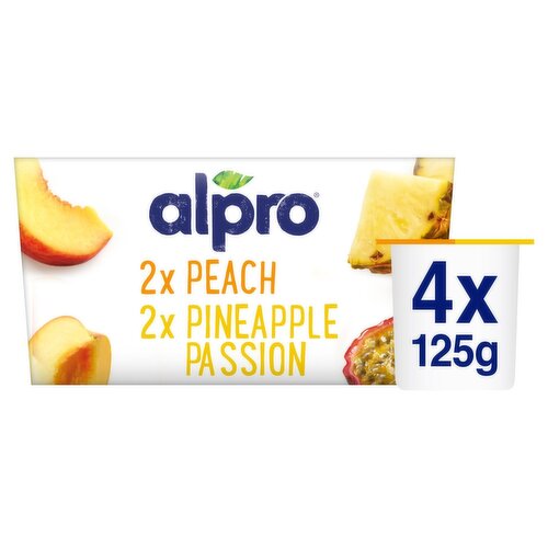 Alpro Peach & Pineapple Passion Fruit Yogurt Alternative 4 Pack (125 g ...
