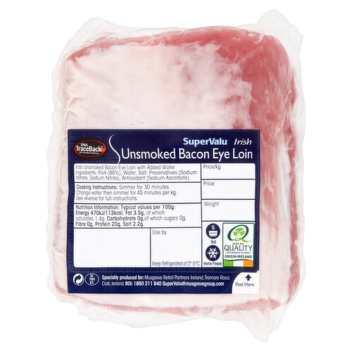 SuperValu Fresh Irish Unsmoked Bacon Eye Loin (650 g) - Storefront EN