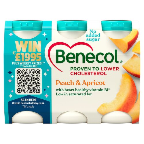 Benecol No Added Sugar Peach and Apricot Yogurt Drink 6 Pack (405 g)