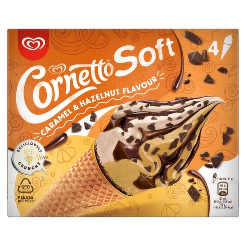 Cornetto Soft Ice Cream Cone Caramel and Hazelnut 4 Pack (140 ml ...
