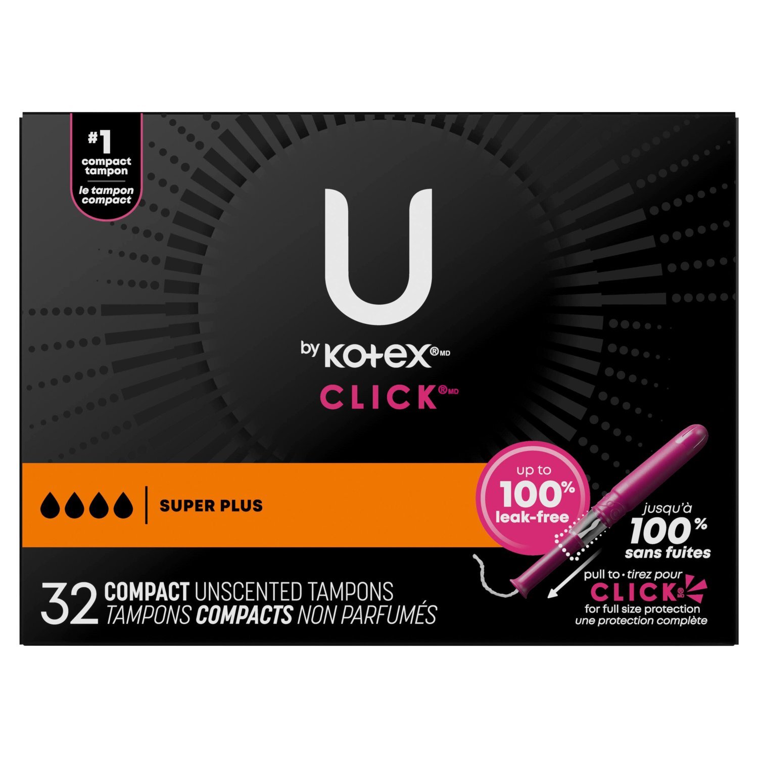 U by Kotex Click Super Plus Compact Unscented Tampons, 32 count - ShopRite