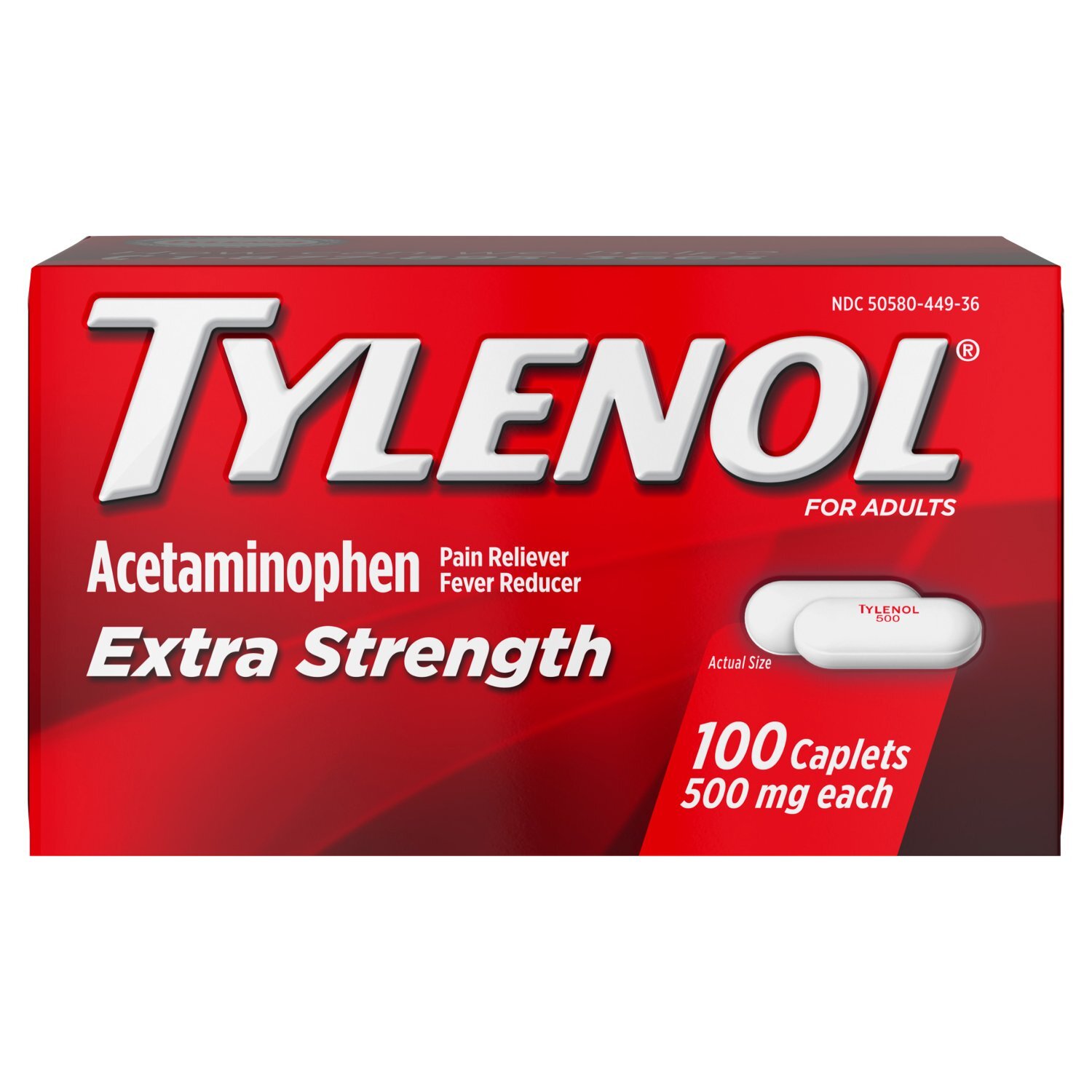 Tylenol Extra Strength for Adults Caplets, 500 mg, 100 count - Fairway