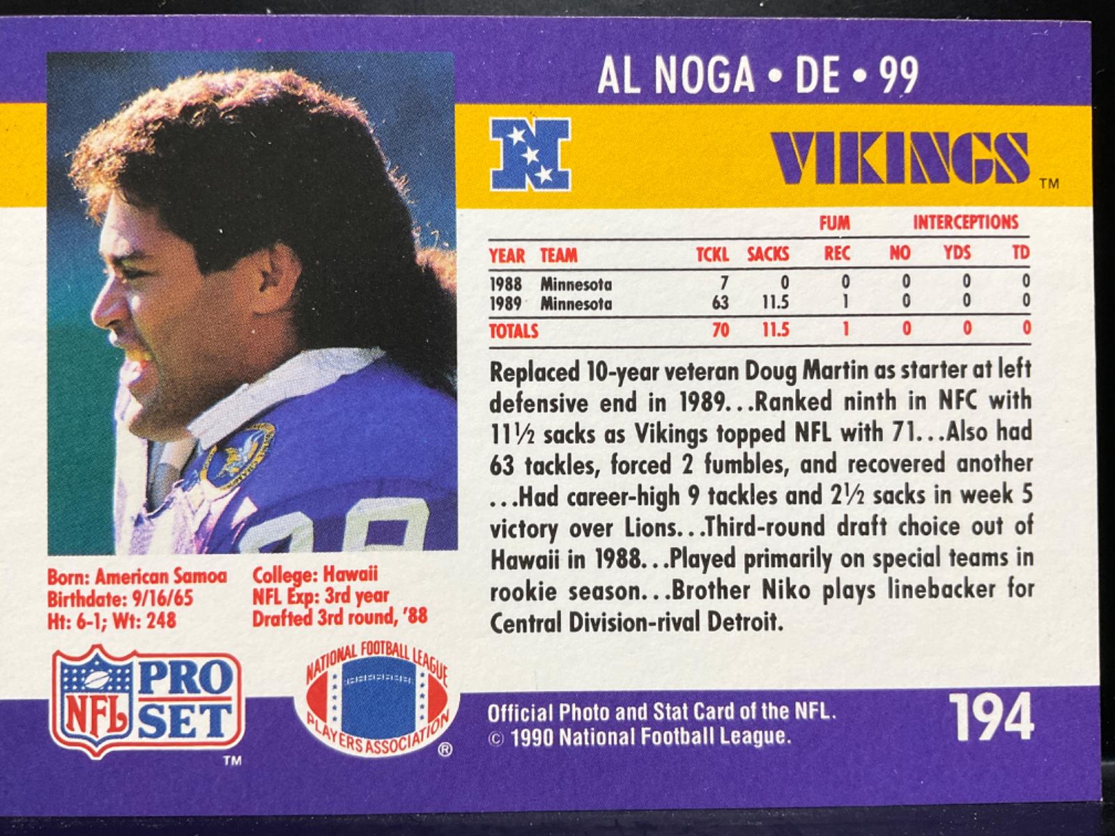 Al Noga #194 Prices | 1990 Pro Set | Football Cards