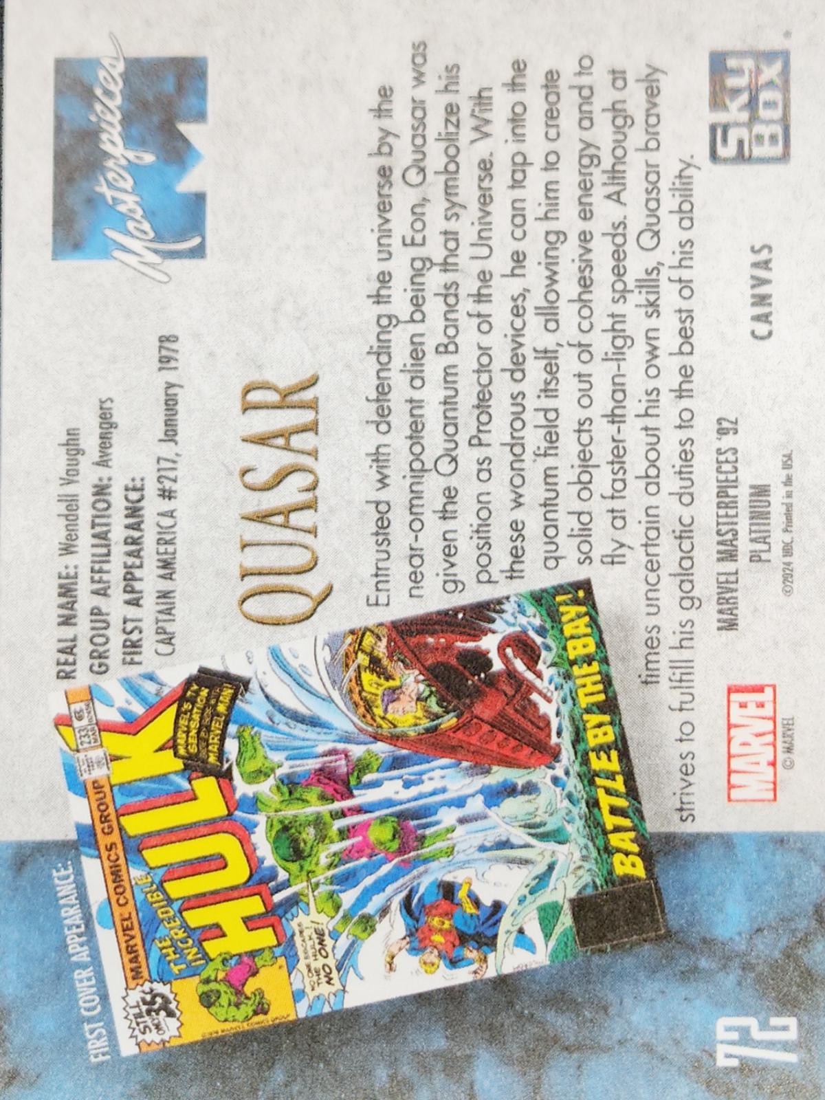 Quasar [Canvas] #72 Prices | Marvel 2024 SkyBox Masterpieces ’92 ...