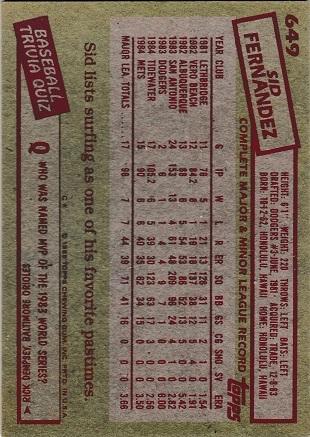 Sid Fernandez #649 Prices | 1985 Topps | Baseball Cards