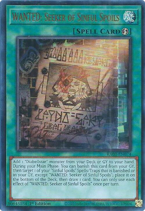 WANTED: Seeker of Sinful Spoils [Ultimate Rare] RA03-EN074 Prices | YuGiOh Quarter Century ...