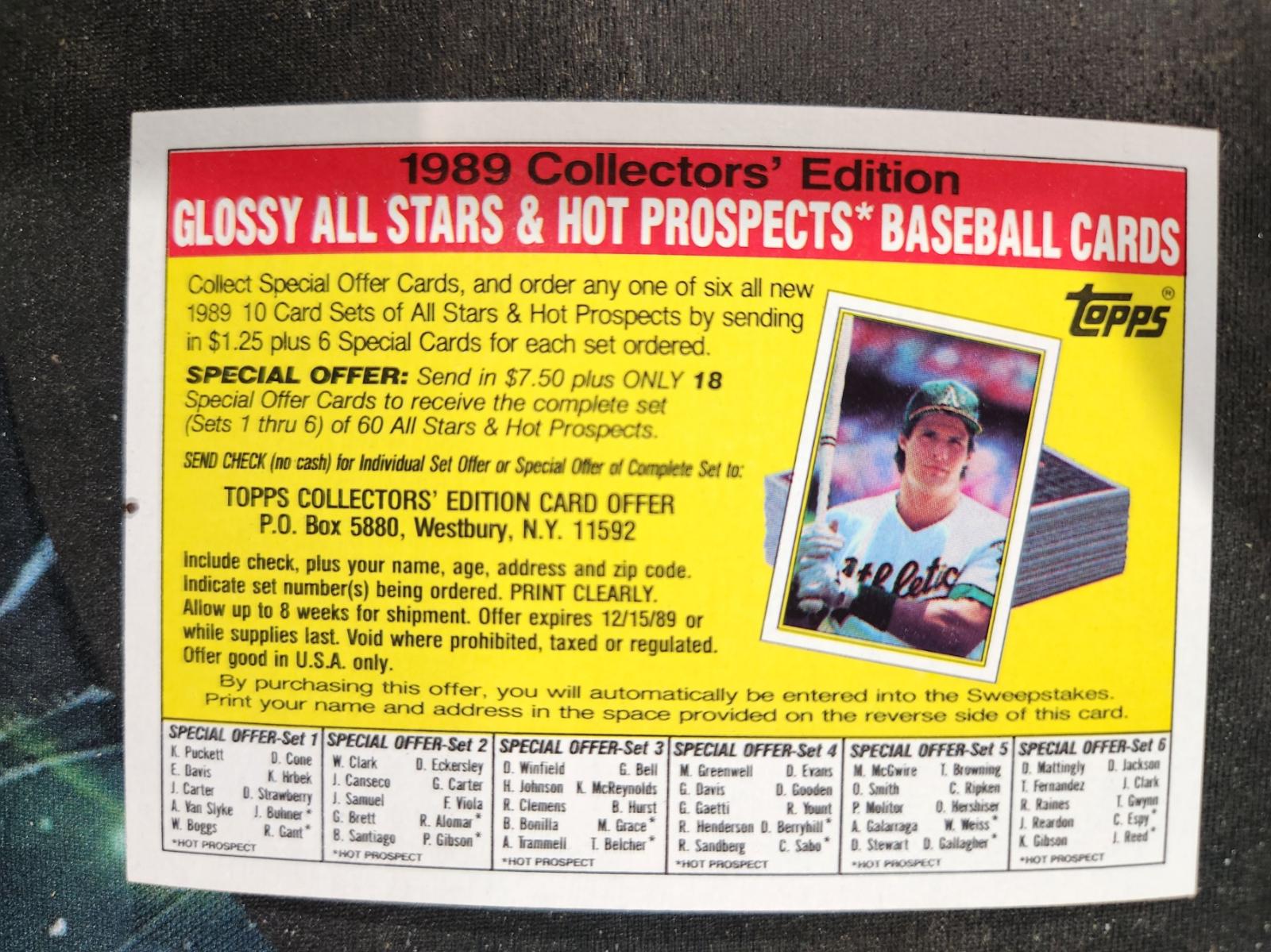 T Shirt Offer Prices | 1989 Topps | Baseball Cards
