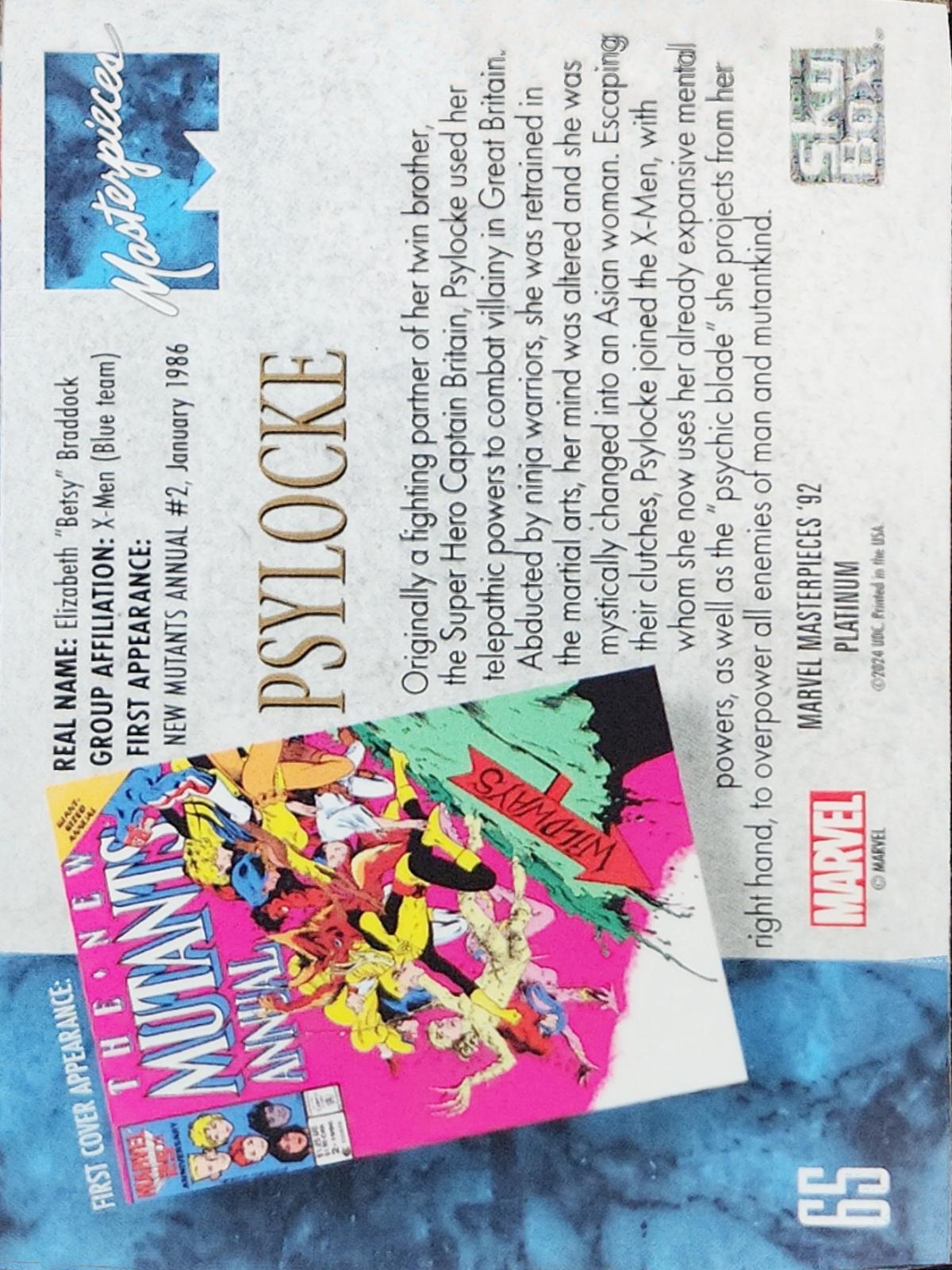 Psylocke #65 Prices | Marvel 2024 SkyBox Masterpieces ’92 Platinum ...