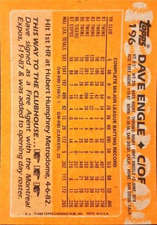 Dave Engle #196 Prices | 1988 Topps | Baseball Cards