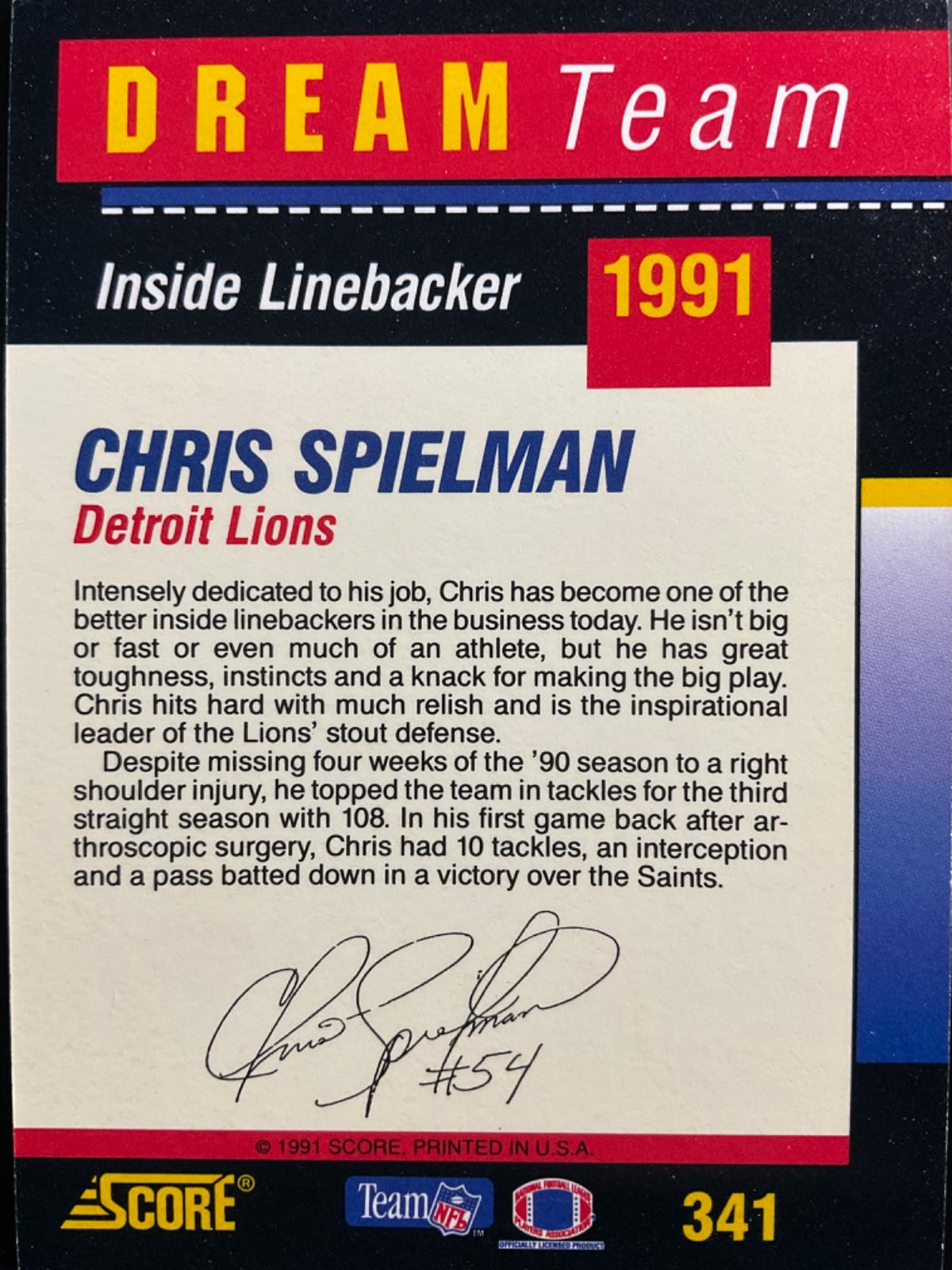 Chris Spielman #341 Prices | 1991 Score | Football Cards