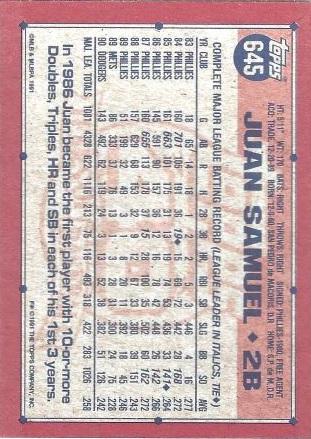 Juan Samuel #645 Prices | 1991 Topps | Baseball Cards