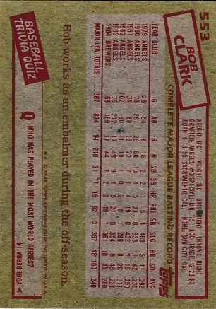 Bob Clark #553 Prices | 1985 Topps | Baseball Cards