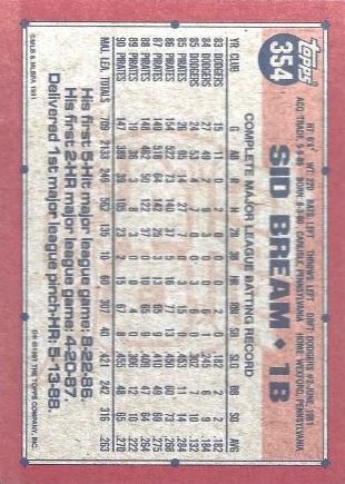 Sid Bream #354 Prices | 1991 Topps | Baseball Cards
