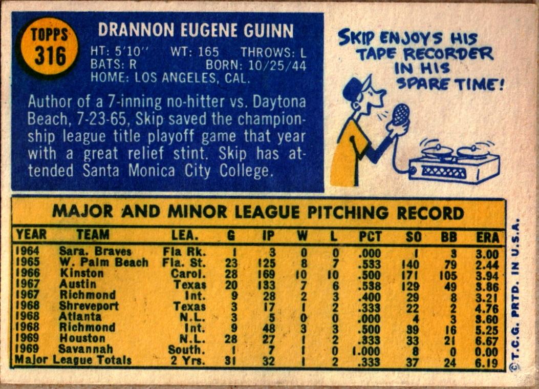 Skip Guinn #316 Prices | 1970 Topps | Baseball Cards