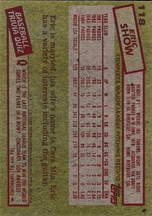 Eric Show #118 Prices | 1985 Topps | Baseball Cards