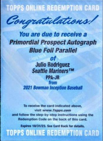 Julio Rodriguez [Blue] #PA-JRZ Prices | 2021 Bowman Inception ...