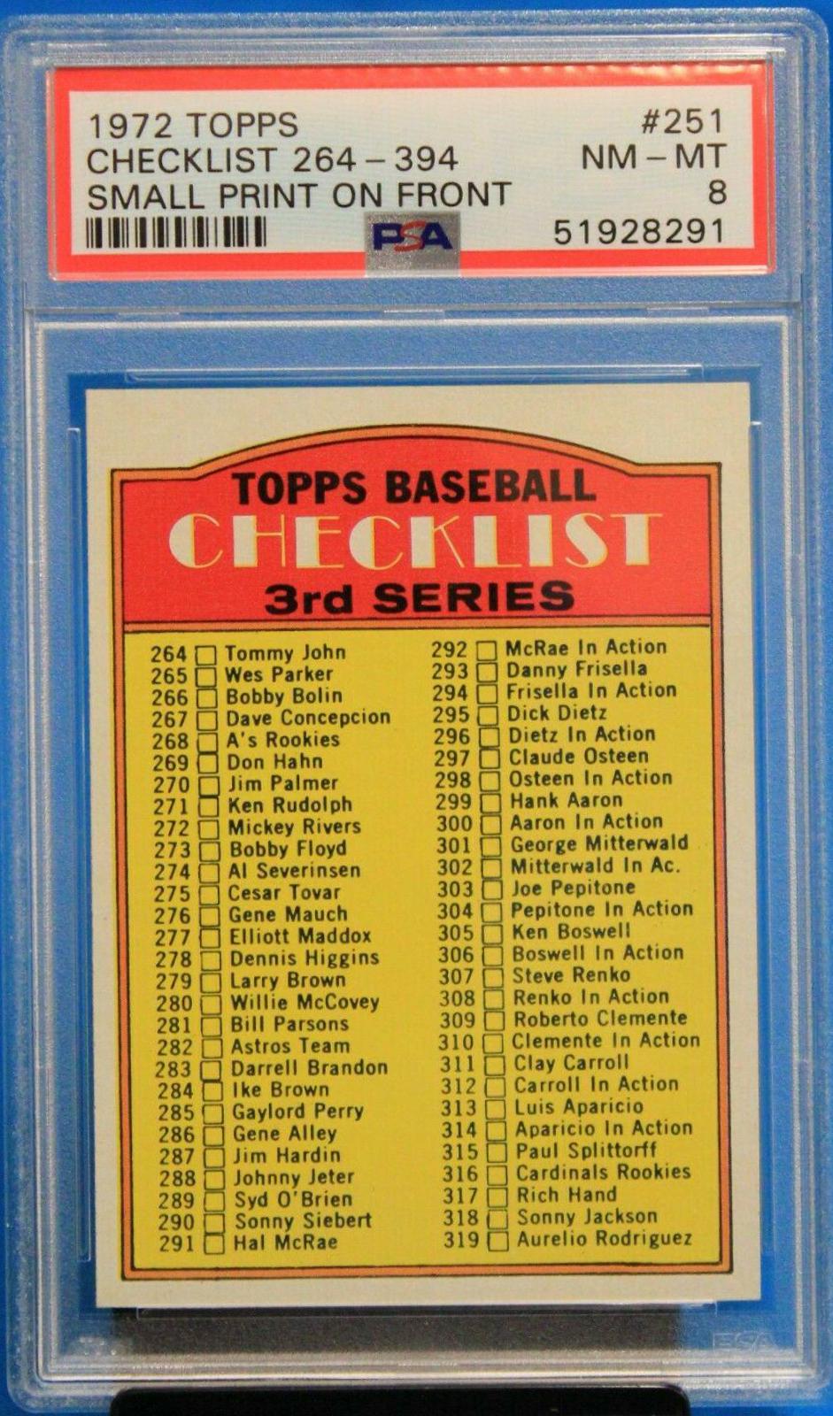 Checklist 264-394 [Small Print on Front] #251 Prices | 1972 Topps ...
