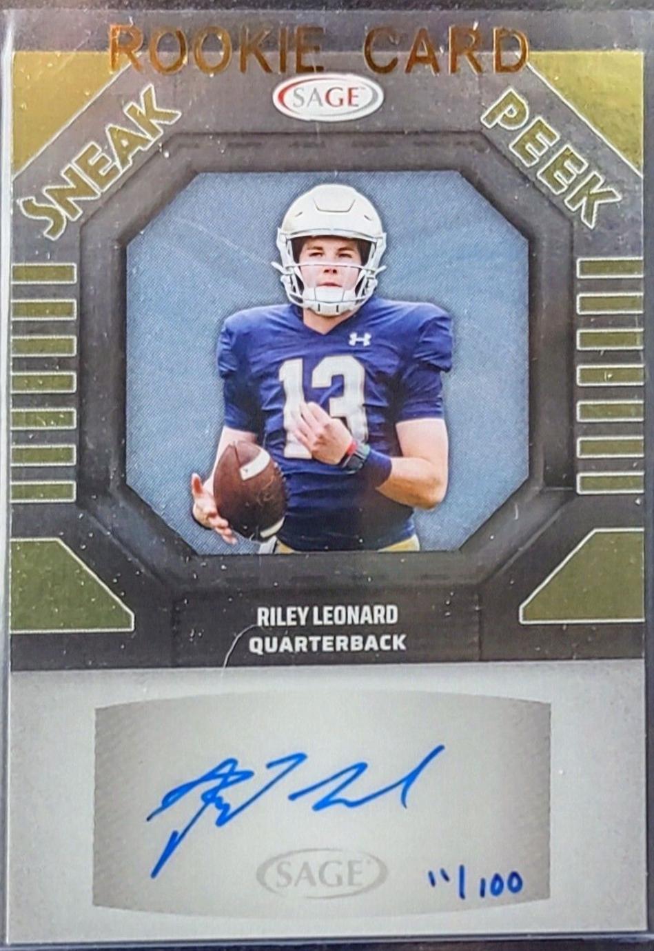 Riley Leonard [Gold] #SPA-RL Prices | 2025 Sage Hit Sneak Peek ...
