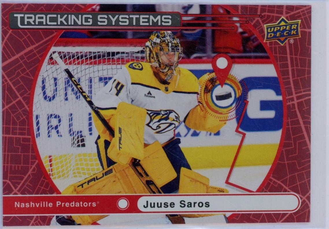 Juuse Saros [Red] #TS-7 Prices | 2025 Upper Deck Tracking Systems ...