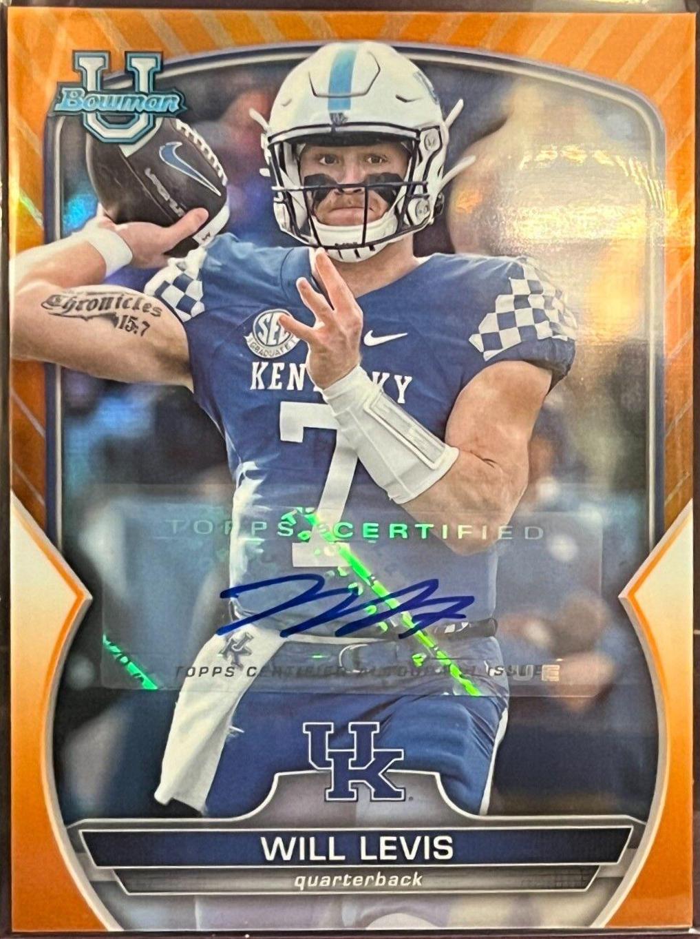 Will Levis [Autograph Orange] #5 Prices | 2022 Bowman Chrome University ...