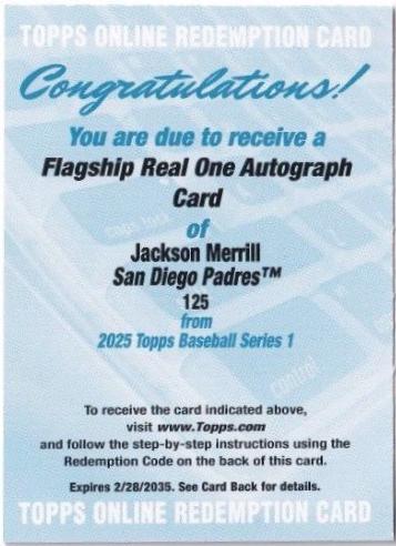 Jackson Merrill [Flagship Real One Autograph] #125 Prices | 2025 Topps ...