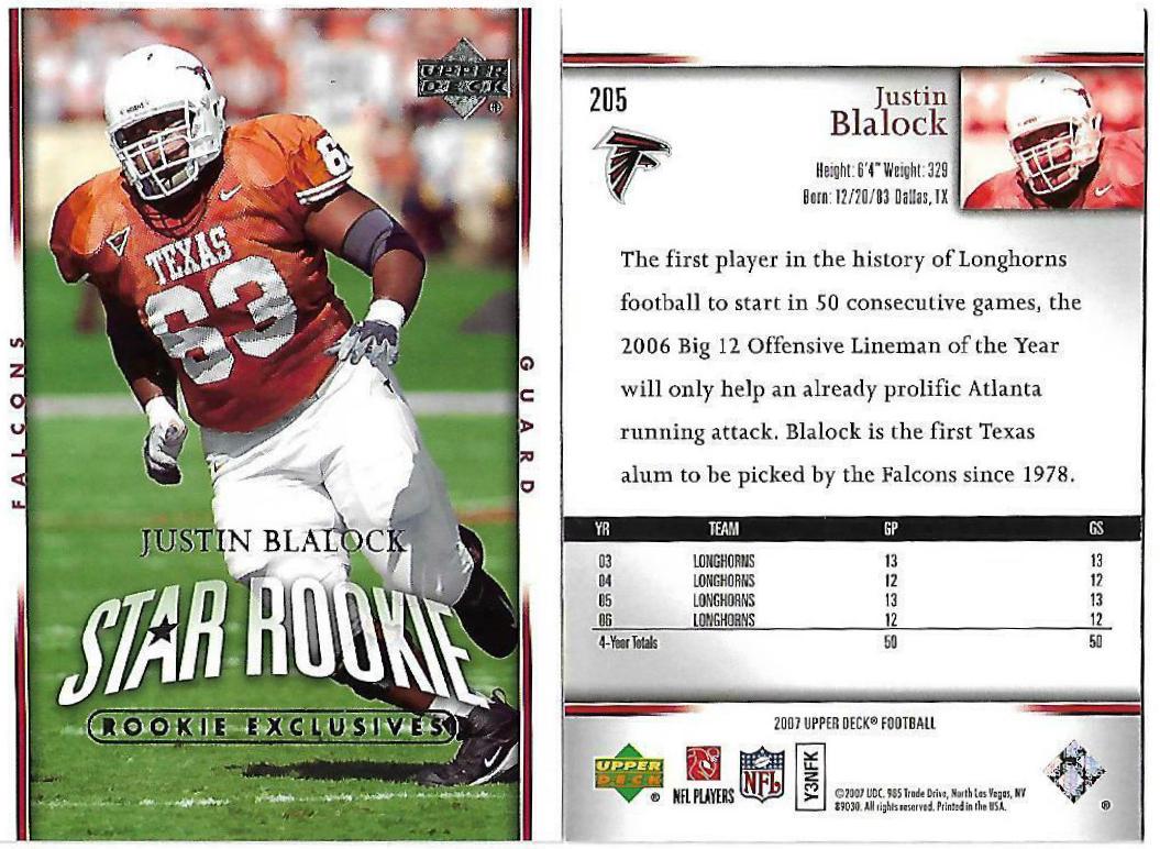 Justin Blalock #205 Prices | 2007 Upper Deck | Football Cards