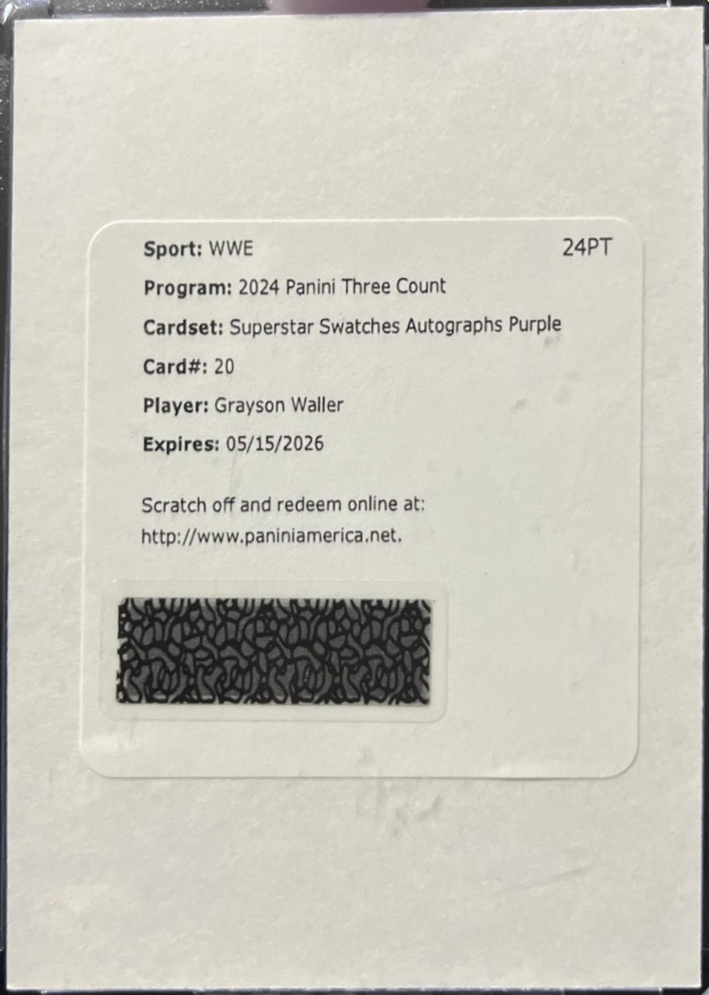 Grayson Waller [Purple] #20 Prices | 2024 Panini Three Count WWE ...