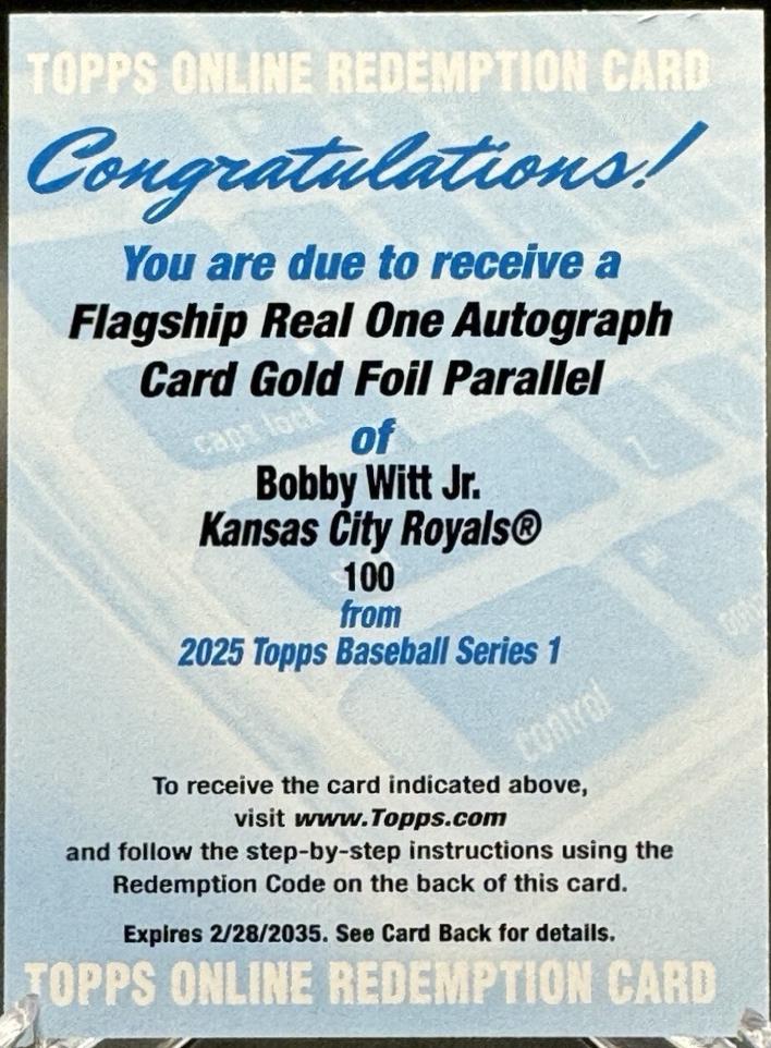 Bobby Witt Jr. [Gold Foil Flagship Real One Autograph] #100 Prices ...