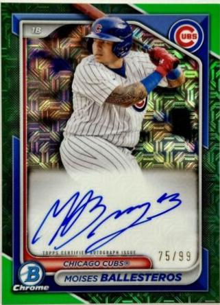 Moises Ballesteros [Green Mojo Refractor] #BMA-MB Prices | 2024 Bowman ...
