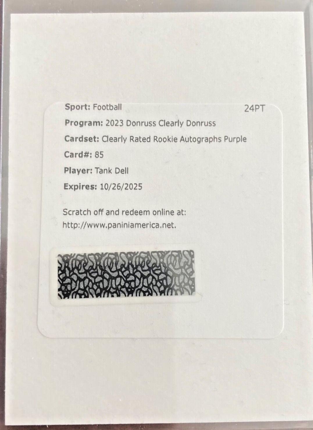Tank Dell [Purple] #85 Prices | 2023 Clearly Donruss Rated Rookie ...