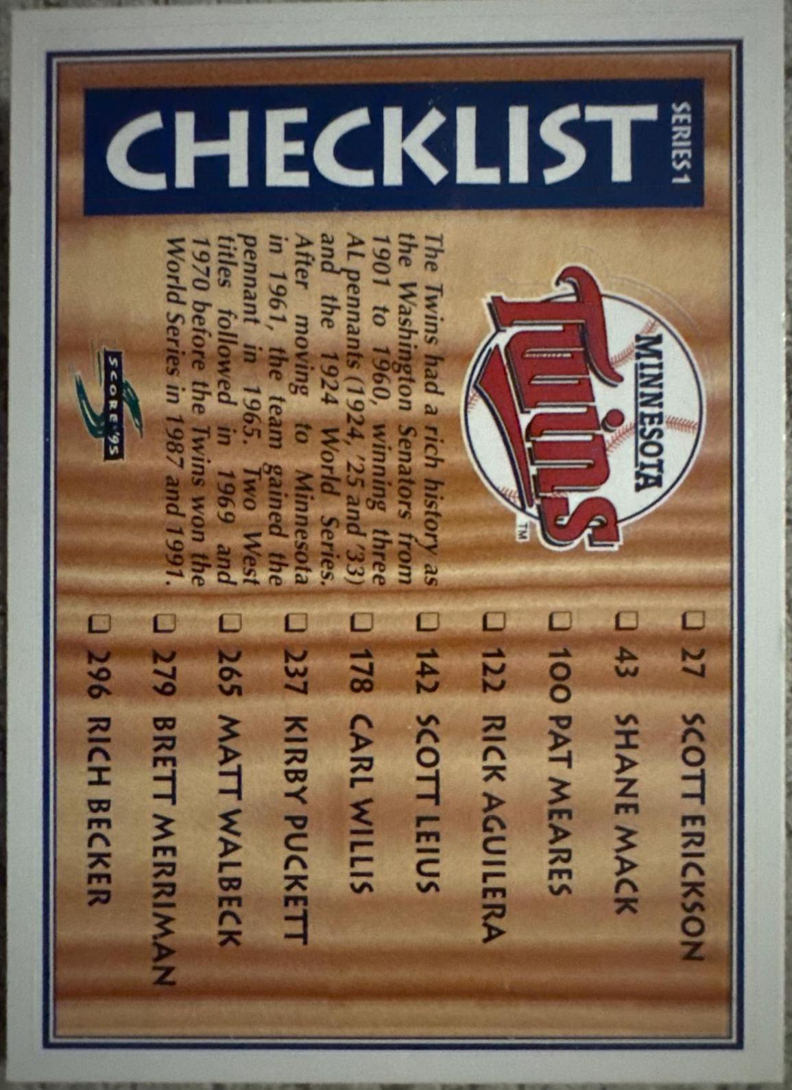 Checklist #325 Prices | 1995 Score | Baseball Cards