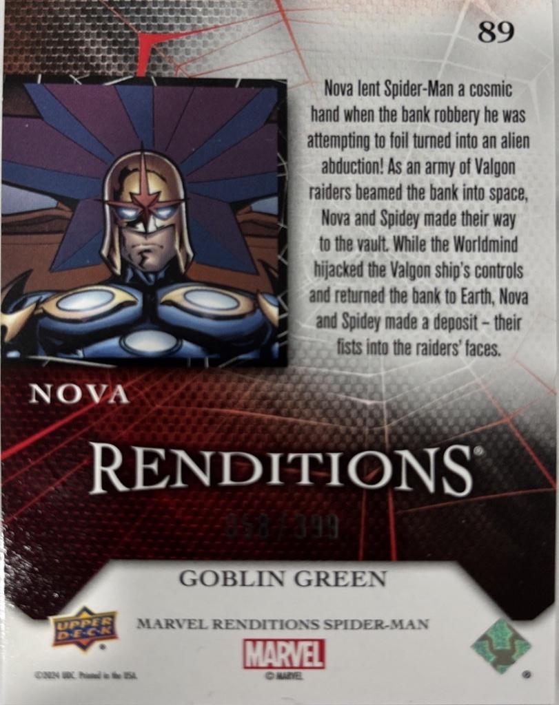 Nova [Green] #89 Prices | Marvel 2024 Upper Deck Spider-Man Renditions ...