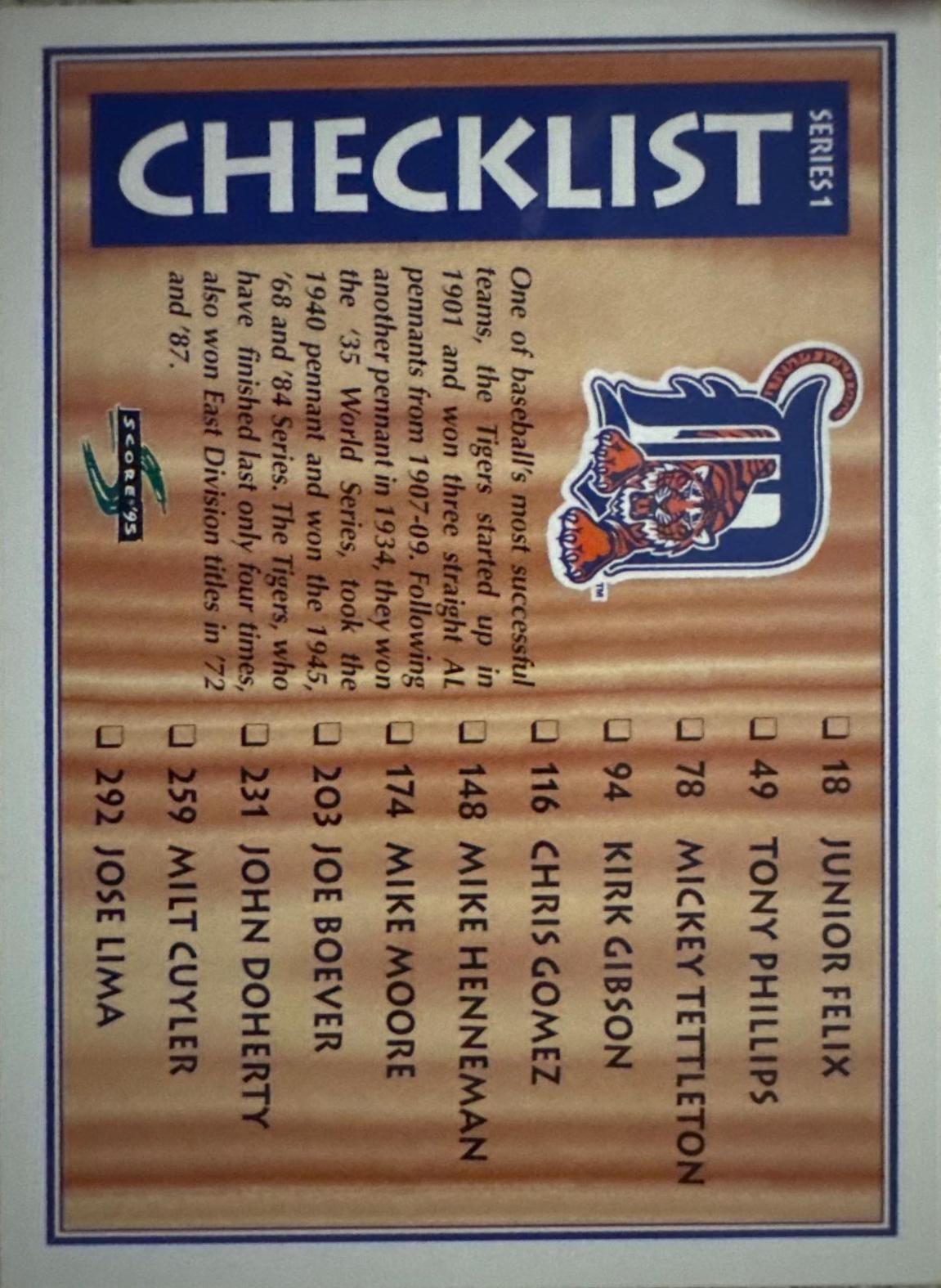 Checklist [Detroit/Houston] #322 Prices | 1995 Score | Baseball Cards