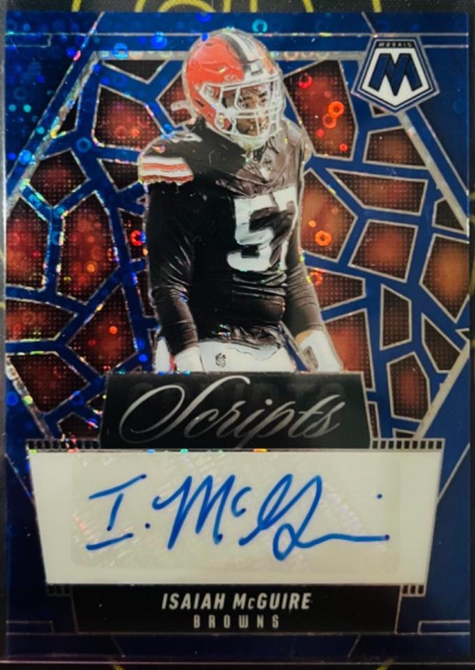 Isaiah McGuire [No Huddle Blue] #9 Prices | 2025 Panini Mosaic Scripts ...