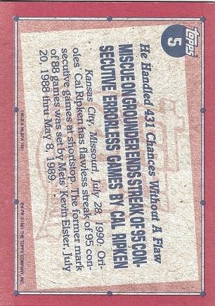 Cal Ripken Jr. [E & F Copyright] #5 Prices | 1991 Topps | Baseball Cards