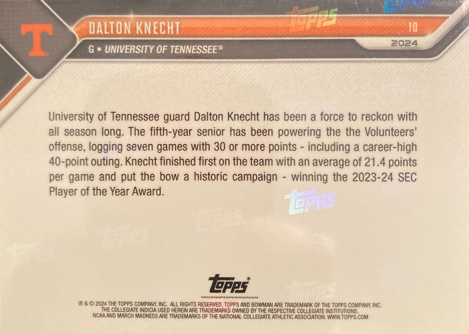 Dalton Knecht Prices | 2024 Bowman U Now NCAA March Madness ...