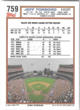 Jeff Torborg #759 Prices | 1992 Topps | Baseball Cards