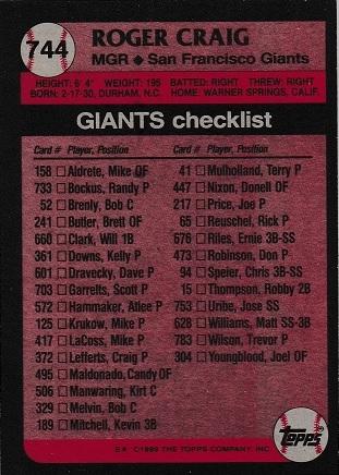 Roger Craig #744 Prices | 1989 Topps | Baseball Cards