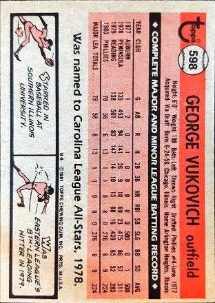 George Vukovich #598 Prices [Rookie] | 1981 Topps | Baseball Cards