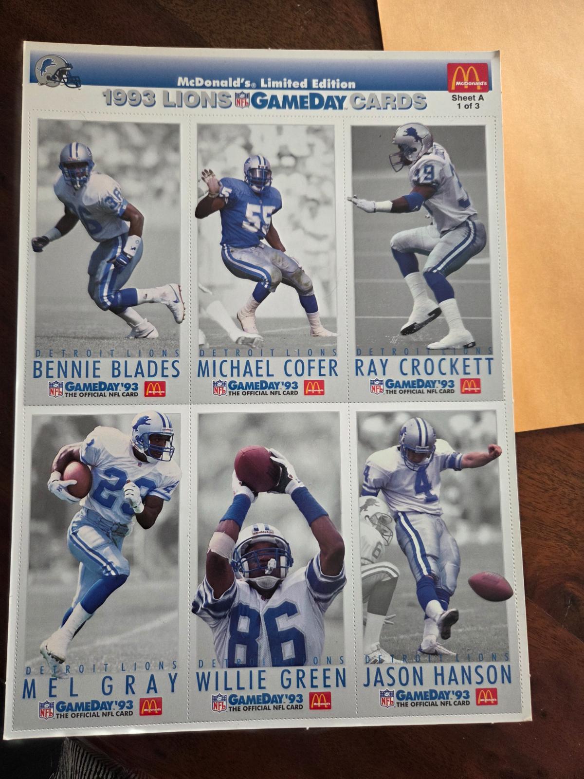 LIONS SHEET Blades, Cofer, Crockett, Gray, Green, Hanson #1 OF 3 Prices ...