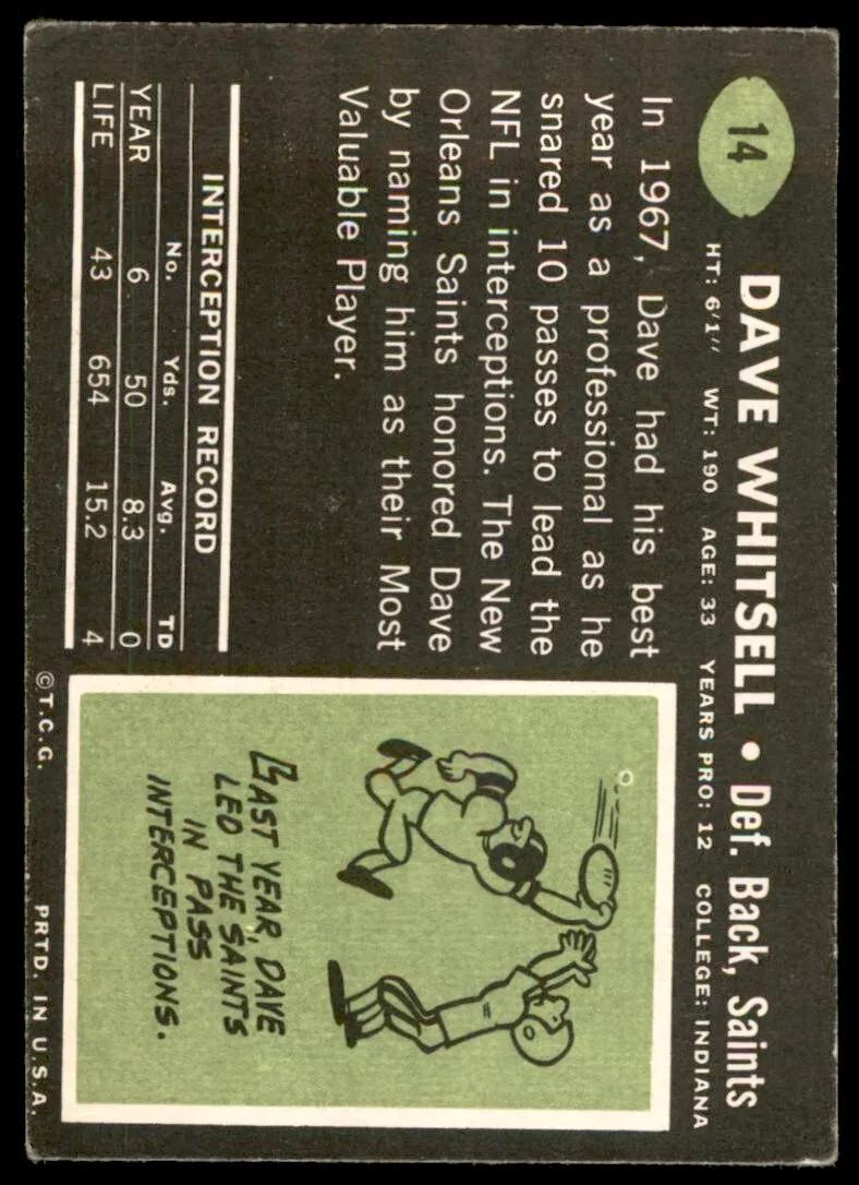 Dave Whitsell #14 Prices | 1969 Topps | Football Cards