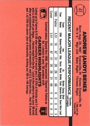 Andy Benes #41 Prices [Rookie] | 1990 Donruss | Baseball Cards