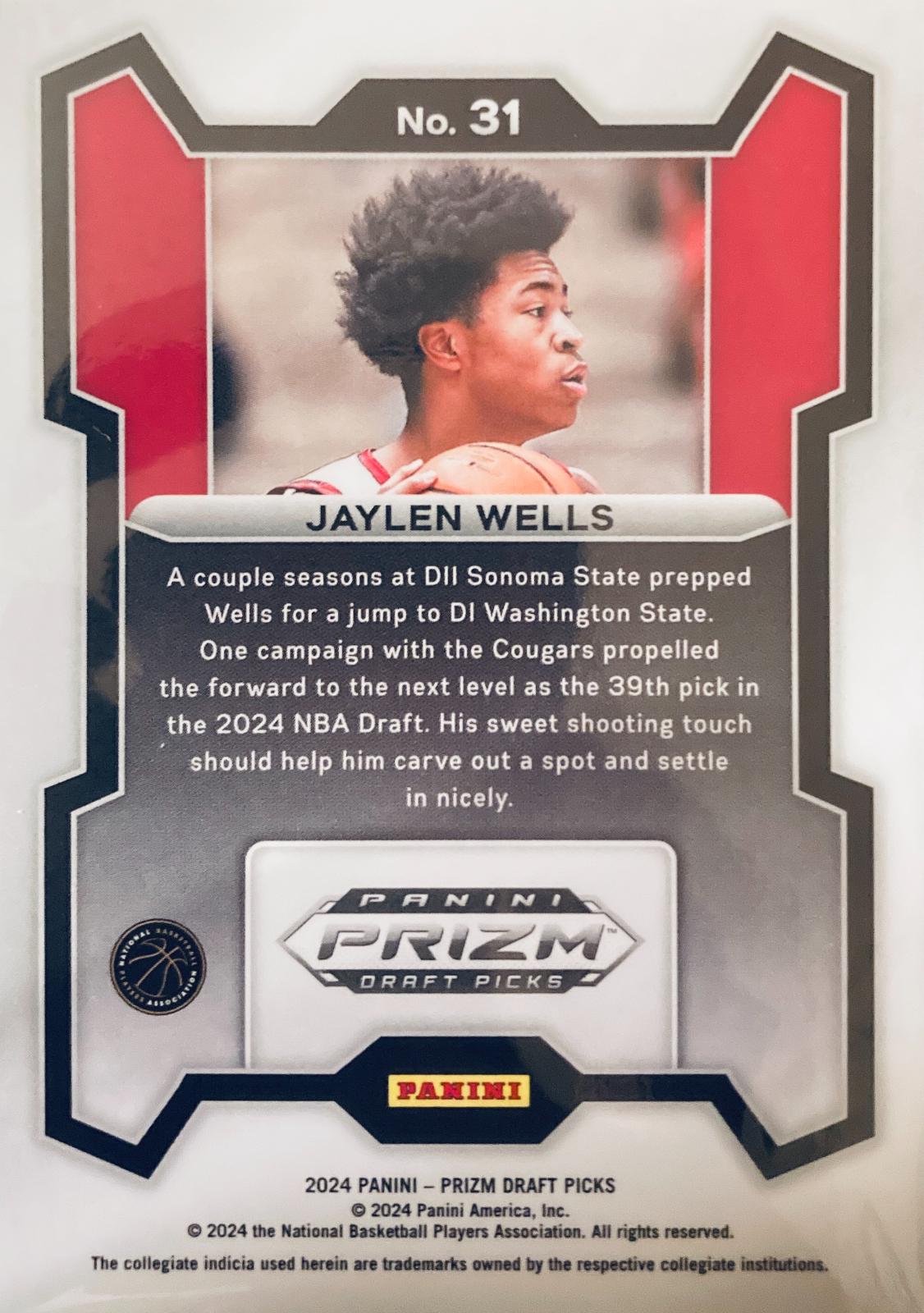 Jaylen Wells #31 Prices [Rookie] | 2024 Prizm Draft Picks | Basketball ...