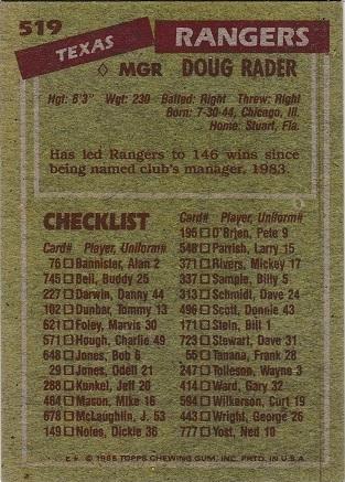 Doug Rader #519 Prices | 1985 Topps | Baseball Cards