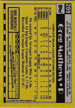 Greg Mathews #209 Prices | 1990 Topps | Baseball Cards