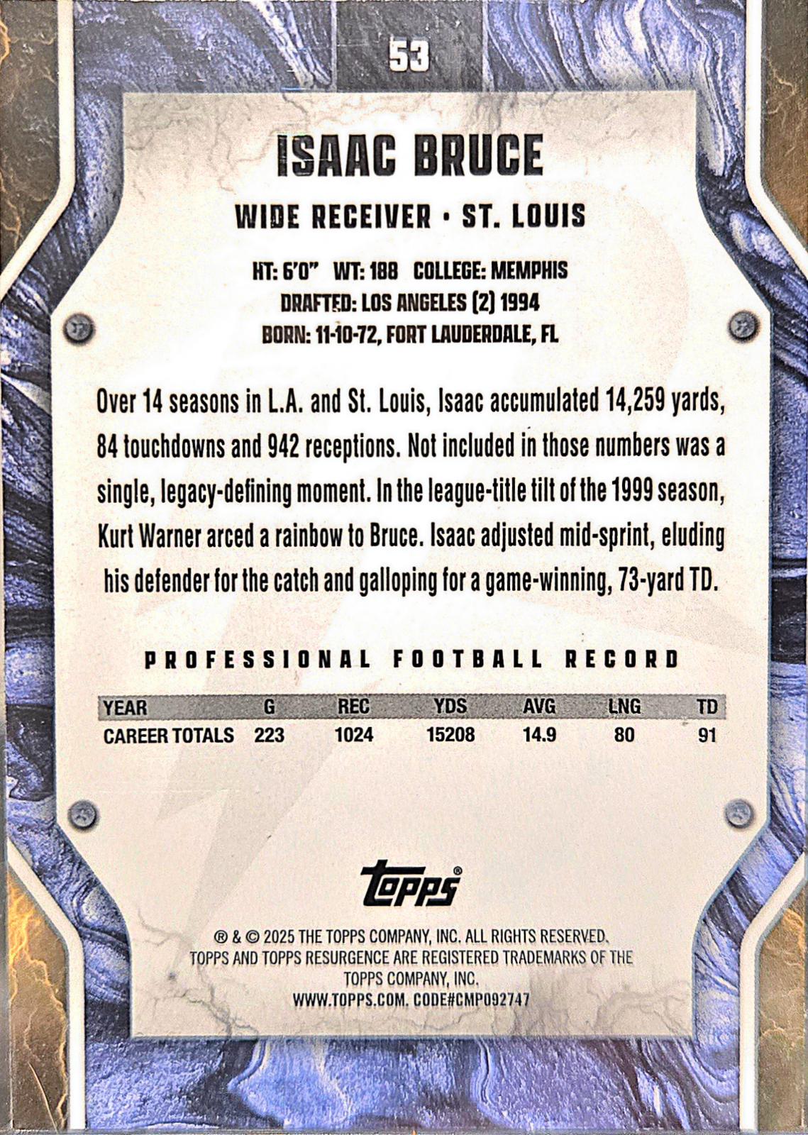 Isaac Bruce #53 Prices | 2024 Topps Resurgence | Football Cards