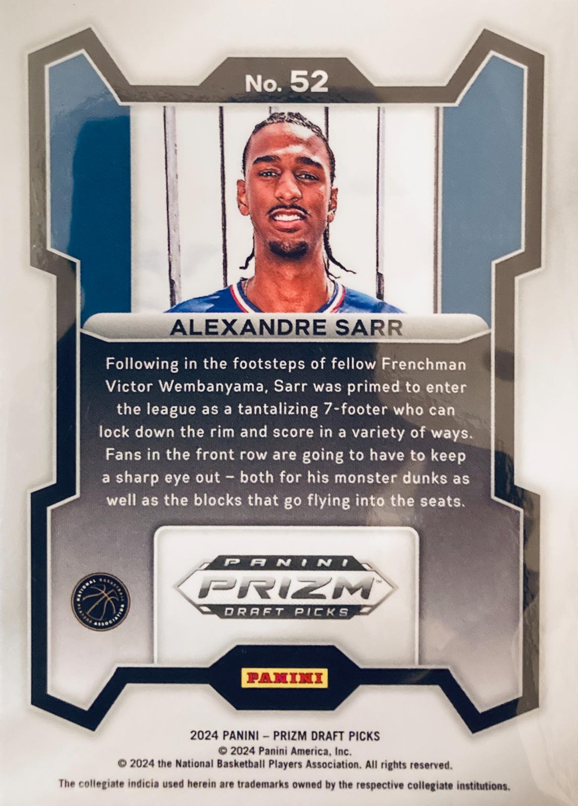 Alexandre Sarr #52 Prices [Rookie] | 2024 Prizm Draft Picks ...