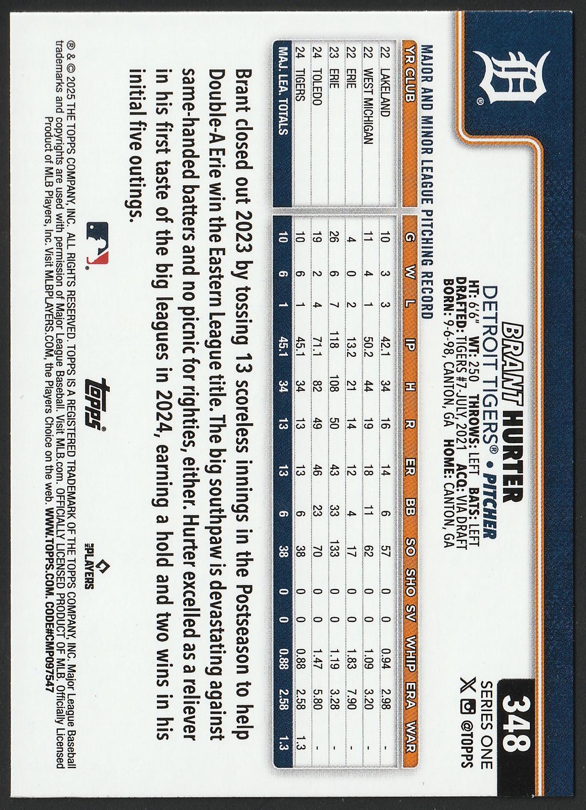 Brant Hurter #348 Prices [Rookie] | 2025 Topps | Baseball Cards